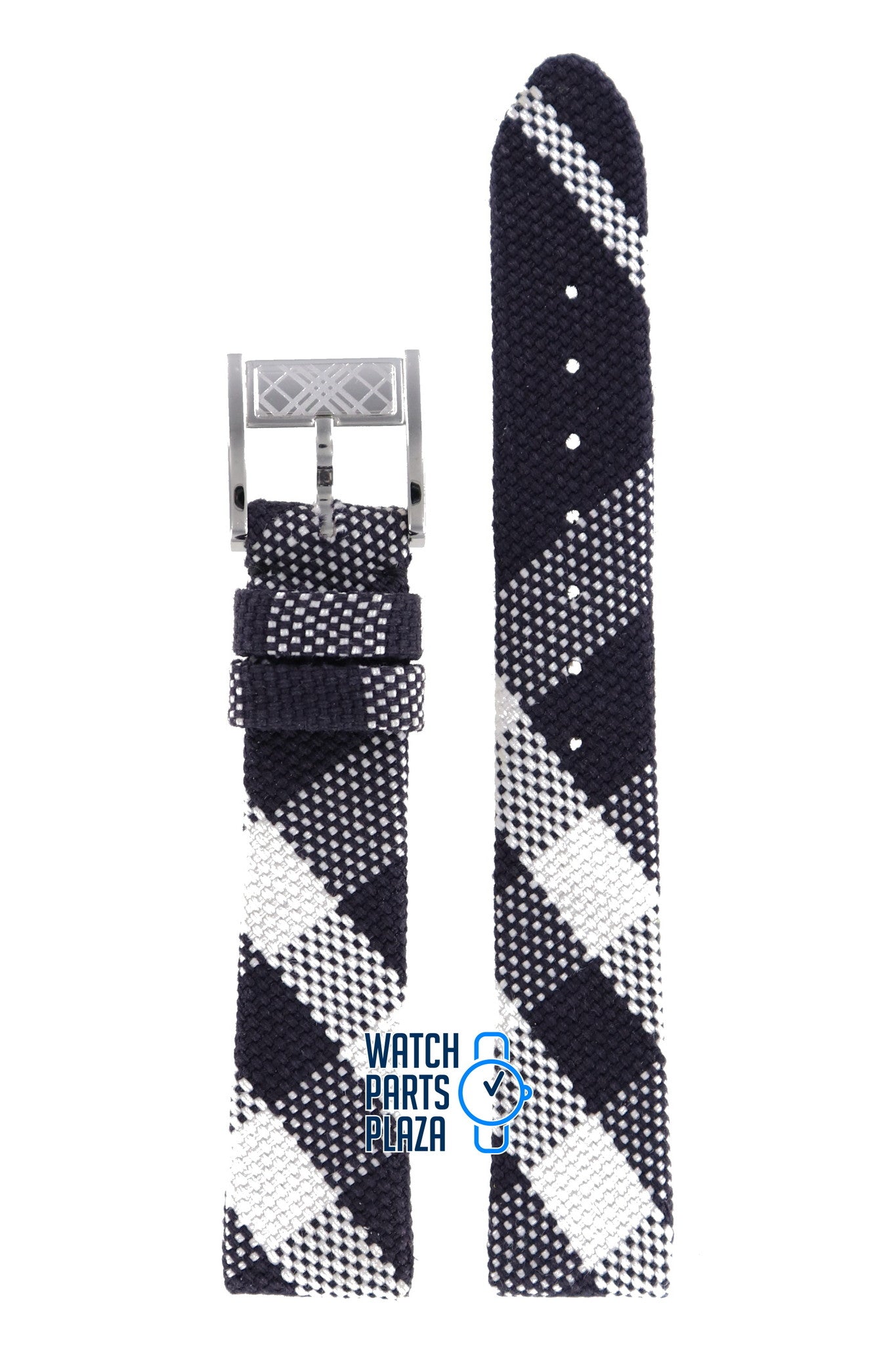 Burberry BU4304 Watch Band Black Leather & Textile 16 mm